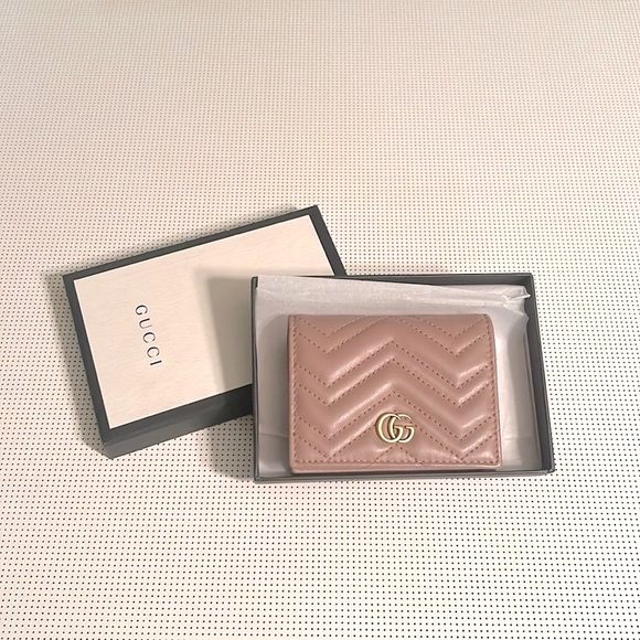 Gucci | Bags | Gucci Marmont Dusty Rose Quilted Leather Wallet Card ...